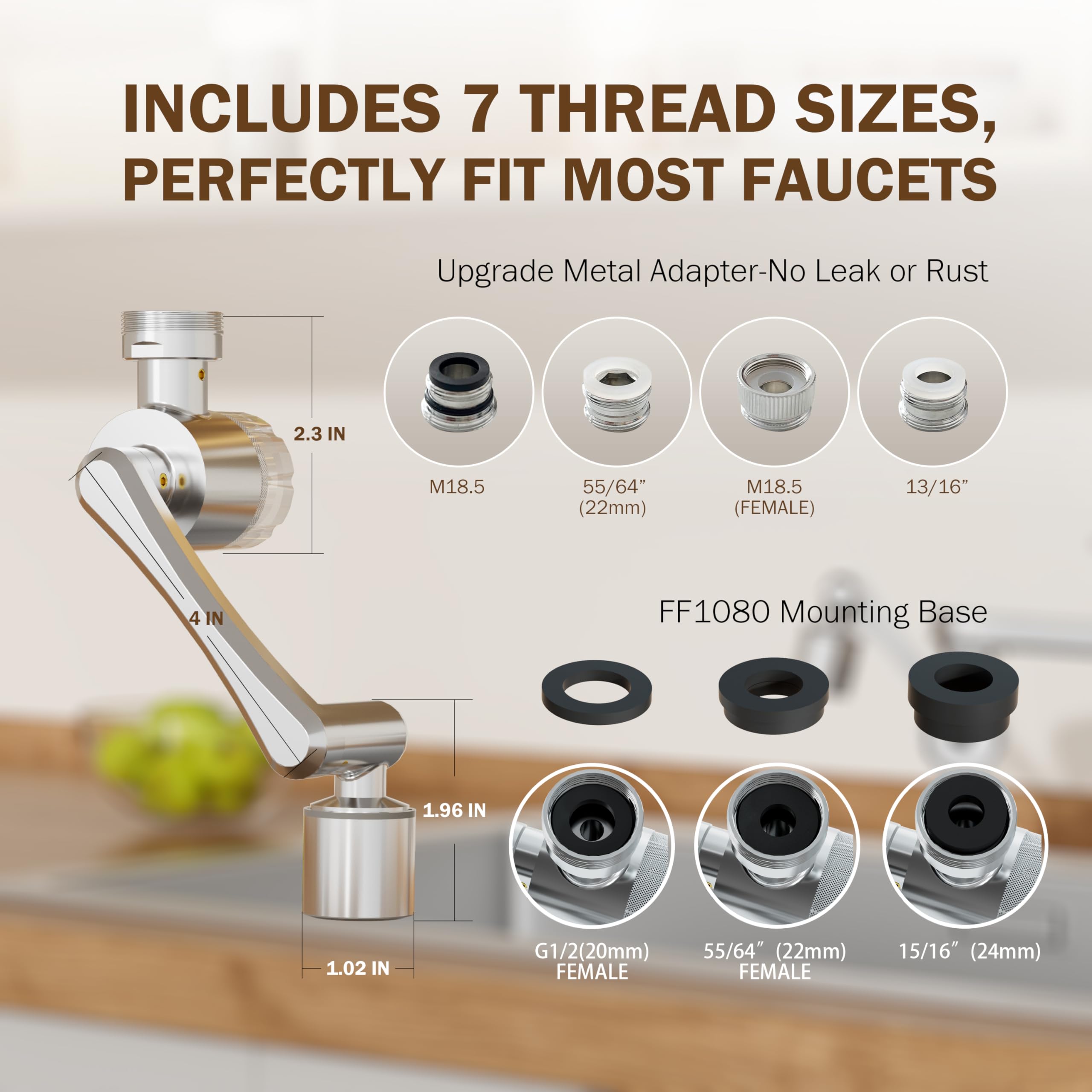 Frizzlife FF1080 Faucet Extender 8pcs Replacement Cartridge, 2pcs Carbon Fiber and 6pcs PP Cotton Filter