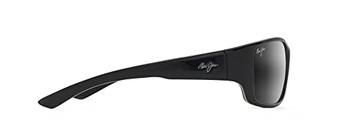 Maui Jim Men's Local Kine Polarized Wrap Sunglasses, Shiny Black/Grey/Maroon/Neutral Grey, Large