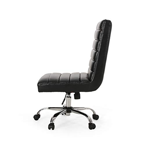 Christopher Knight Home Reed Contemporary Channel Stitch Swivel Office Chair, Midnight Black + Silver