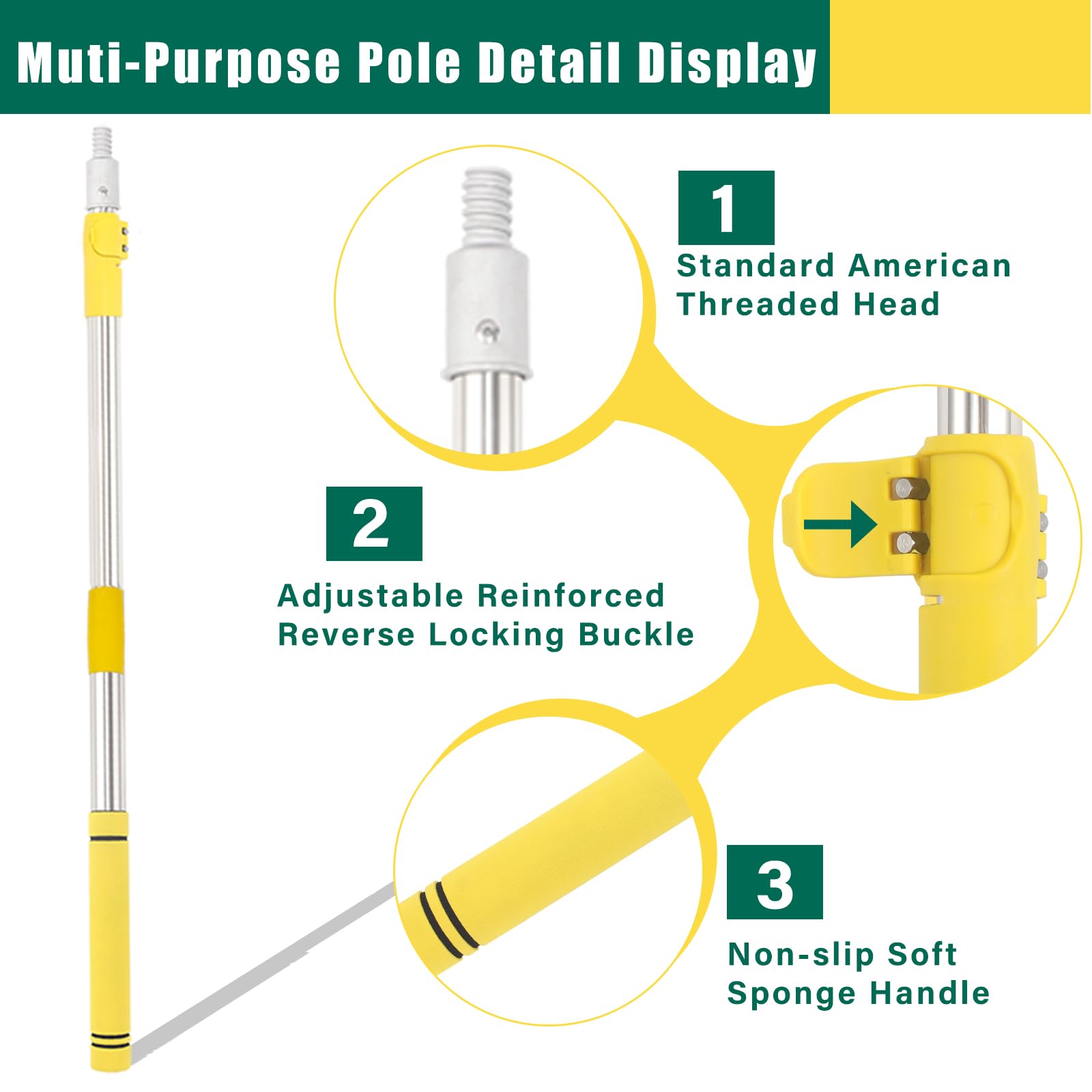 Frebuta Multi-Function Extension Pole, 2Ft to 10Ft Paint Roller Telescopic Extension Pole Heavy Duty Extendable Pole Light Bulb Changer with Long Handle Stainless Steel Tube Sturdy for Cleaning