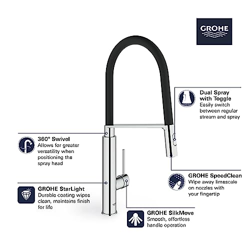 GROHE 31492DC0 Concetto Semi-Pro Kitchen Faucet with Pull-Out Sprayer Supersteel (Stainless Steel)