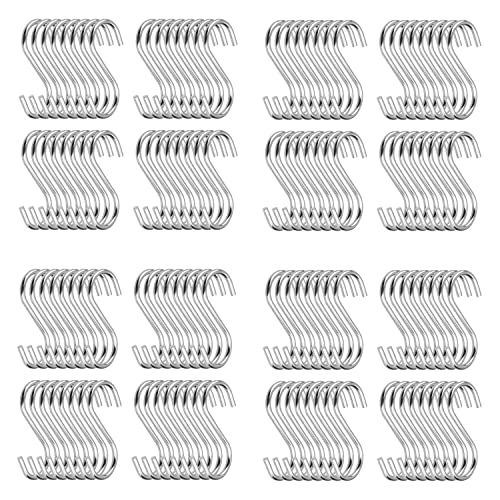 RHBLME S Hooks for Hanging, 100-Pack S Shaped Hooks for Hanging Plants, 2.4 Inch Stainless Steel S Hooks Heavy Duty, Durable S Shaped Hooks for Kitchen,Pots, Pans, Plants, Bags, Cups, Clothes