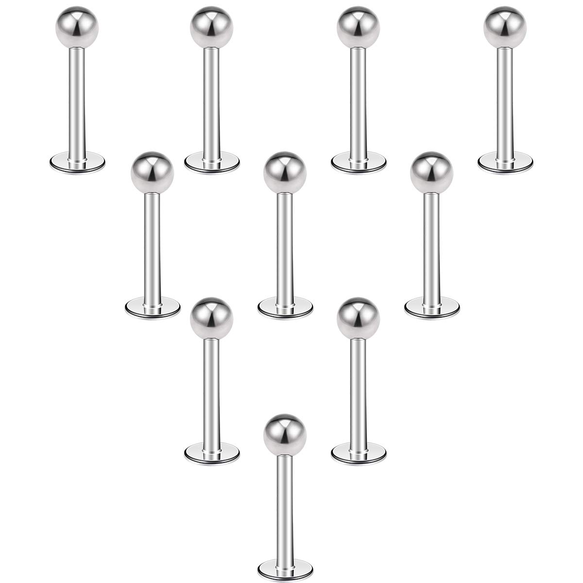 CrazyPiercing 10PCS 16G Stainless Steel 3mm Ball Labret Monroe Lip Ring/Tragus/Helix Earring Stud Barbell Body Piercing Jewelry (8mm)
