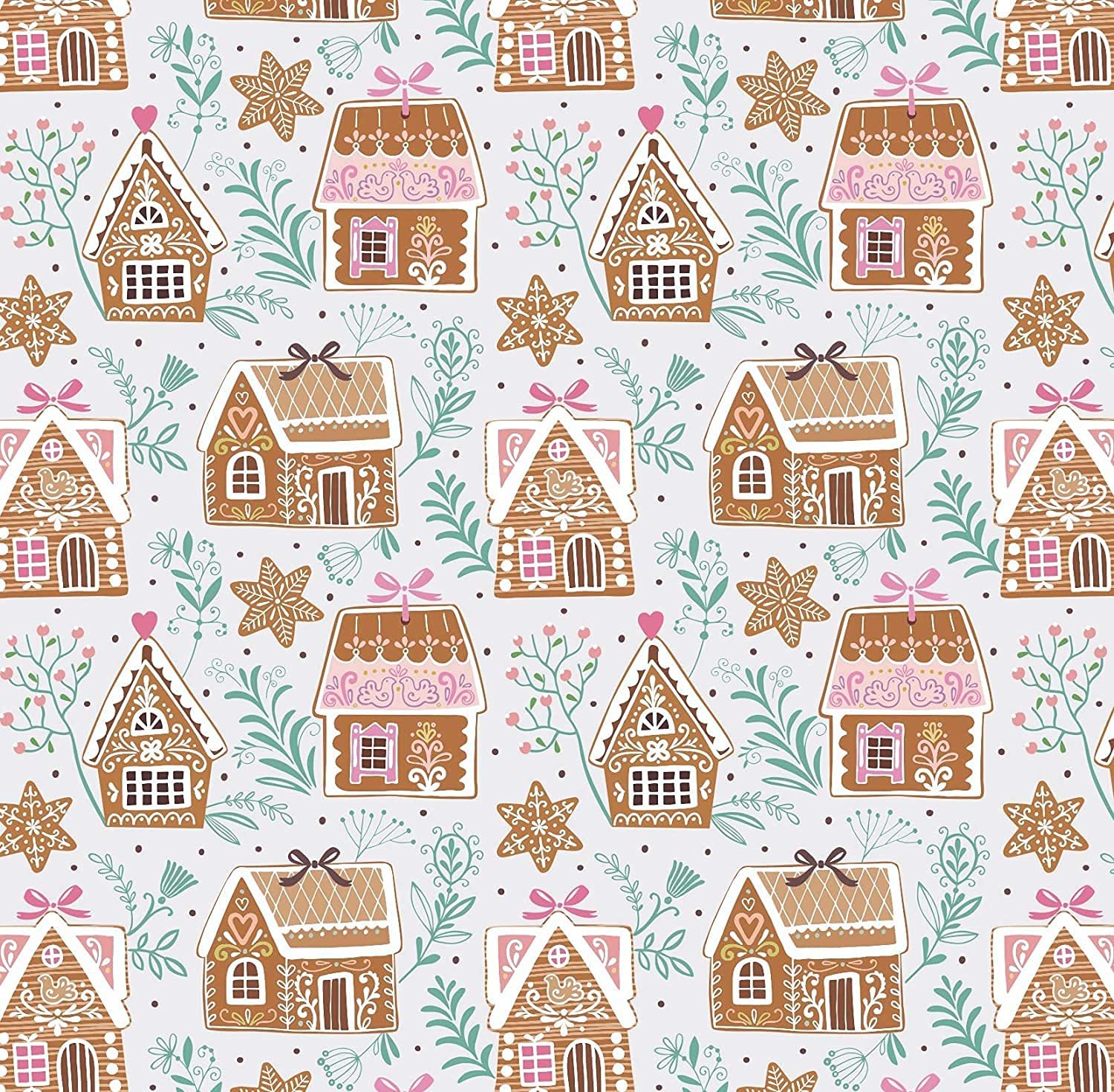 Stesha Party Pink Gingerbread House Holiday Wrapping Paper Gift Wrap 30 x 20 Inch (3 Sheets)