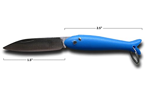 Glittering Bazaar Fish Smallest Mini Micro Handmade Key ring Pocket Folding Folder Knife, Stainless Steel, Multi Purpose Portable, Tiny Blade (Blue)