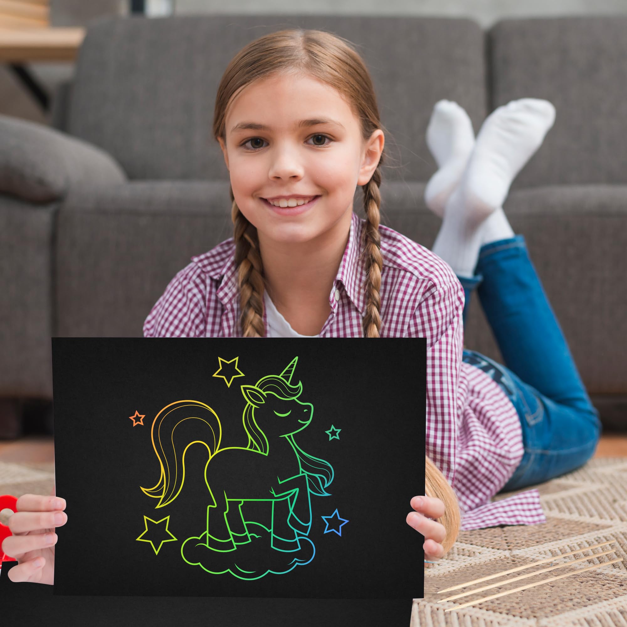 Rainbow Scratch Paper Bulk Pack, Large Size Full Sheet 7.5x10 inches, 50 Piece Magic Scratch Paper Art Set with 4 Wooden Stylus, Black Scratch Off Paper, Arts and Crafts for Kids