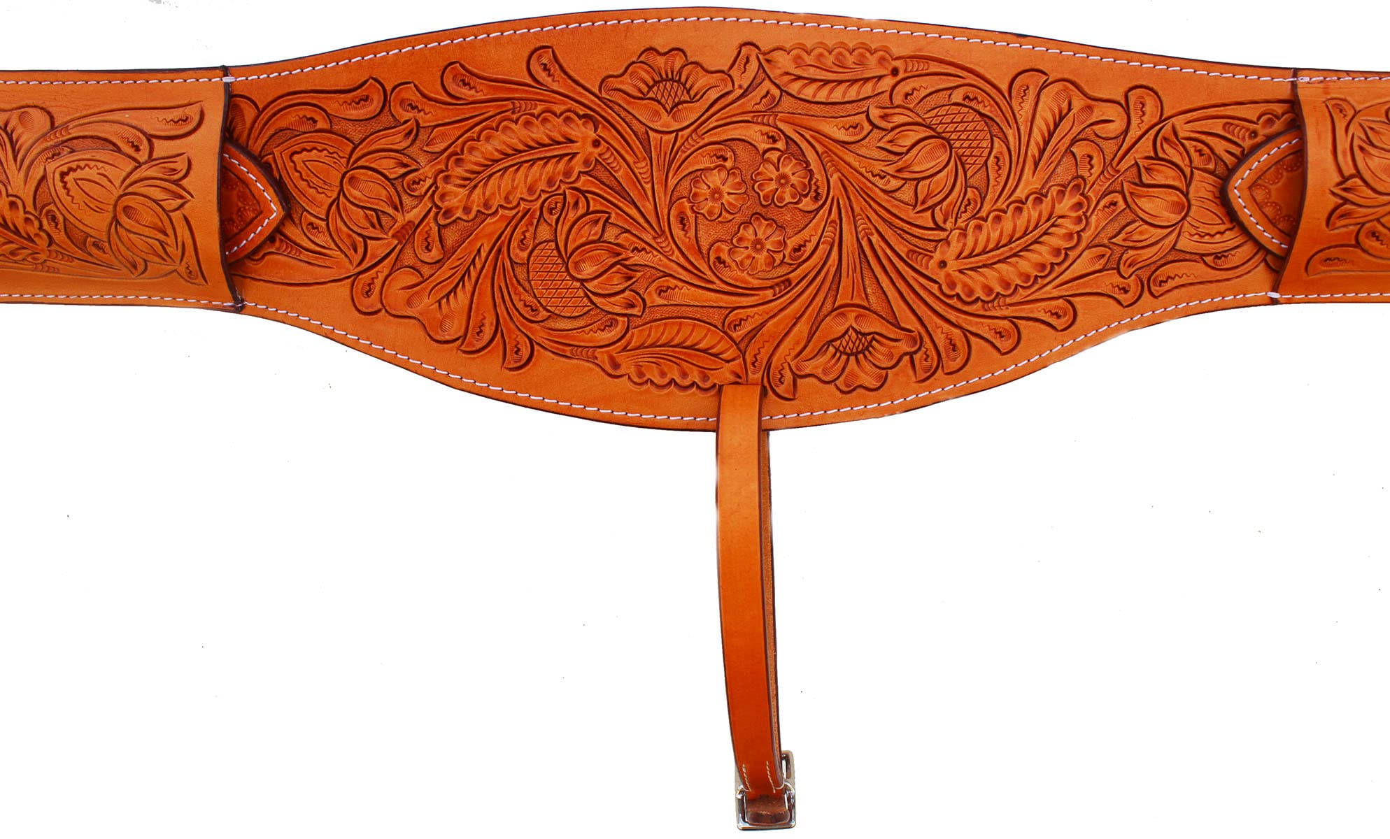 CHALLENGER Horse Western Floral Tooled Leather Rear Flank Saddle Cinch w/Billets 97RS01TN