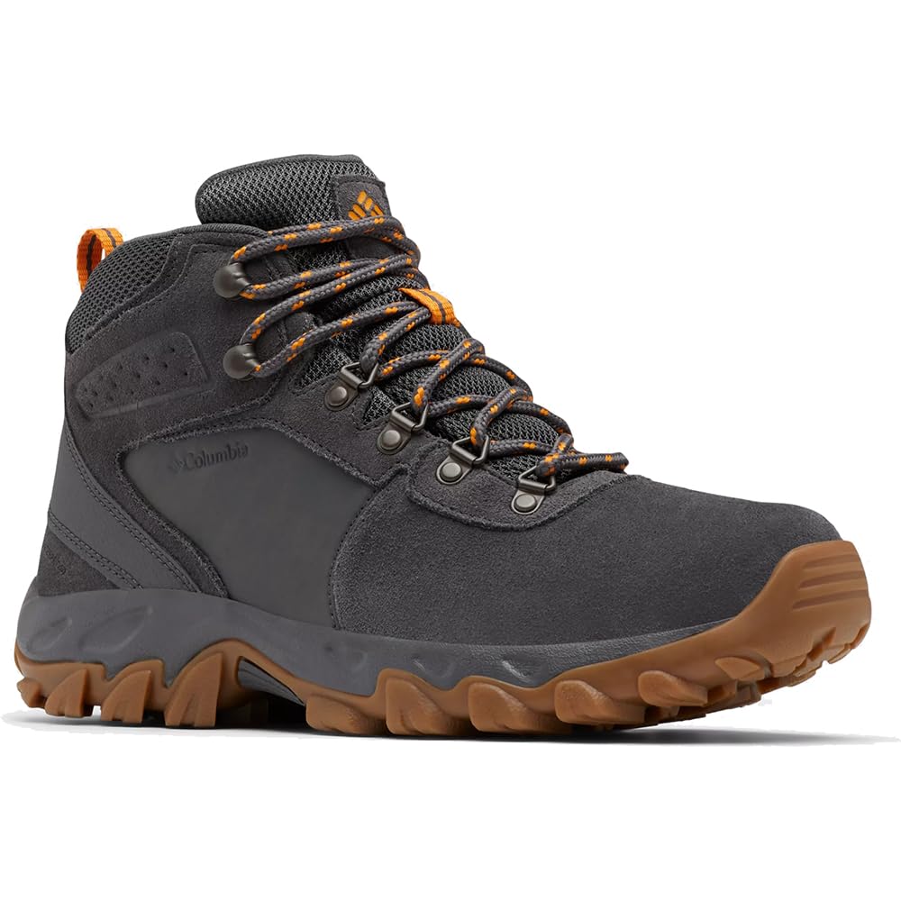 Columbia Men's Newton Ridge Plus II Suede Waterproof Hiking Shoe, Dark Grey/Gold Amber, 8