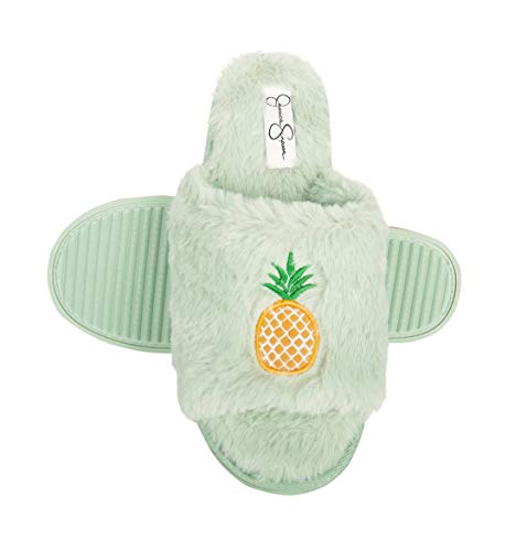 Jessica Simpson Women's Plush Faux Fur Fuzzy Slide on Open Toe Slipper, Mint, Large