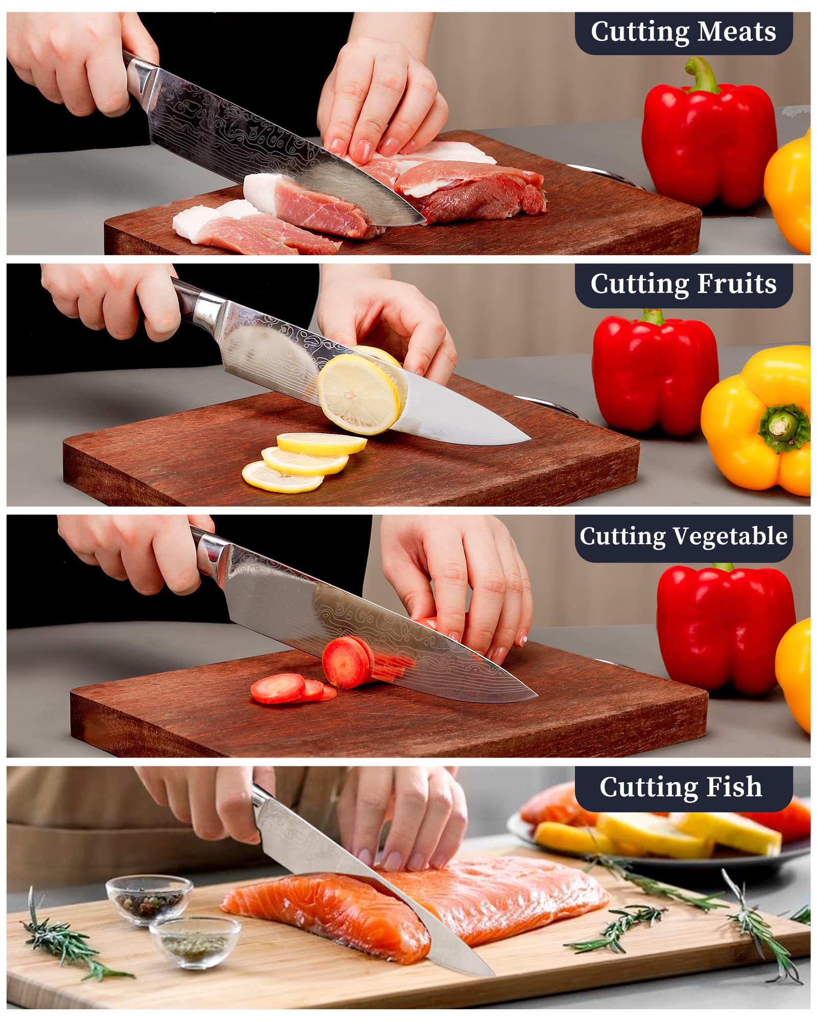 DT·Live Chef Knife, 8 Inch High Carbon German Stainless Steel Sharp Kitchen Knife for Chopping and Slicing, with Gift Box and Knife Cover, Full Tang, Ergonomic Wooden Handle
