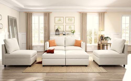 Free Combination Convertible Modular Sectional Sofa with Movable Ottomans and Storage, Oversized Symmetrical U Shaped Reversible Corner Couch with Cupholders, 6 Seat Sofa&Couch Bed for Living Room