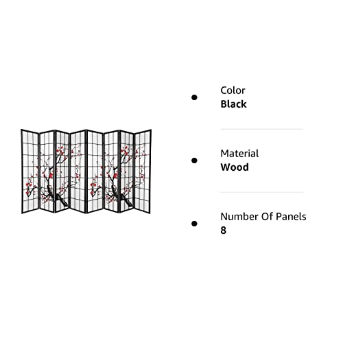 SQUARE FURNITURE Screen 8 Panel Black Plum Blossom Design Room Divider (8-Panel)
