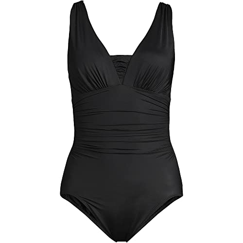 Lands' End Womens Slender Suit Grecian One Piece Swimsuit Black Regular 8