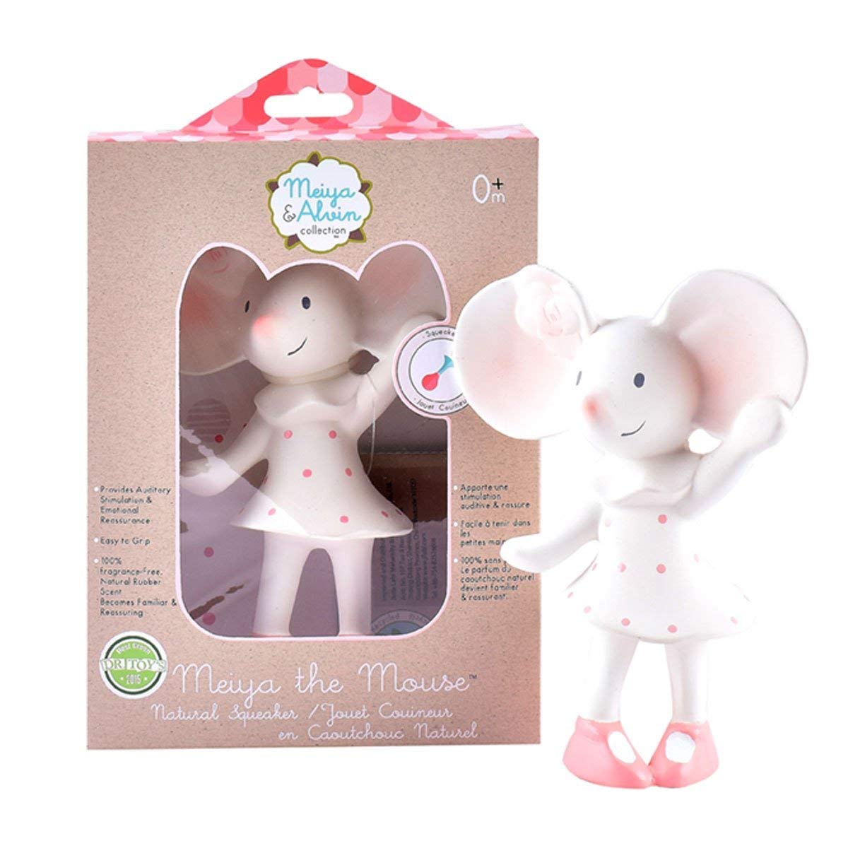 Tikiri Toys Meiya The Mouse Teether Toy, Organic Natural Rubber Teether with Squeaker, Ages 6 Months & Up