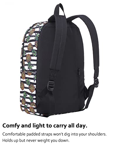 HotStyle TRENDYMAX Backpack for School Girls & Boys, Durable and Cute Bookbag with 7 Roomy Pockets, Pineapple&Stripe