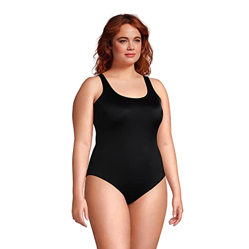 Lands' End Womens Chlorine Resistant High Leg Tugless Tank Soft Cup One Piece Swimsuit Black Regular 12