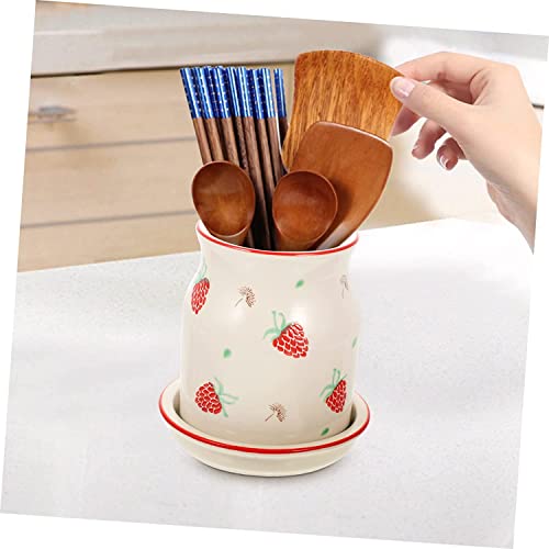 chopstick 2pcs Forks Cup Kitchen Strawberry Holder Ceramic Counter Decor Chopsticks Drying Ladles Organizer Tray with Household Storage Crock Bottom Cage Rack Desktop Silverware Cutlery holder