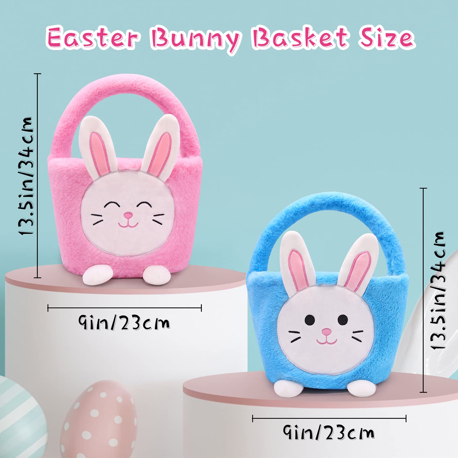 Easter Bunny Baskets, Easter Egg Hunt Basket for Kids Bunny, Easter bunny tote candy bags canvas bags, Bunny Gifts Bags Carry Bucket Easter Decorations, Pink