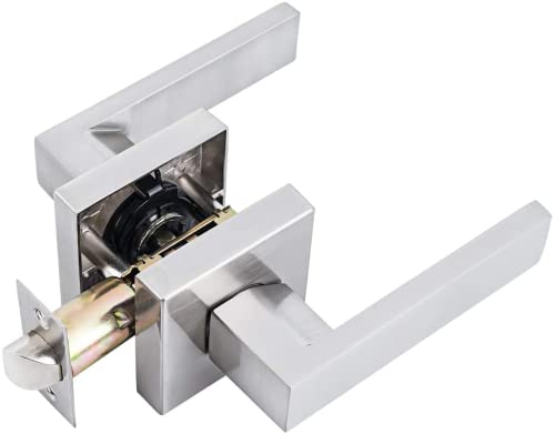 MAXECURITY Front Door Handle Set in Satin Nickel and Passage Door Lever in Satin Nickel Make a Bundle