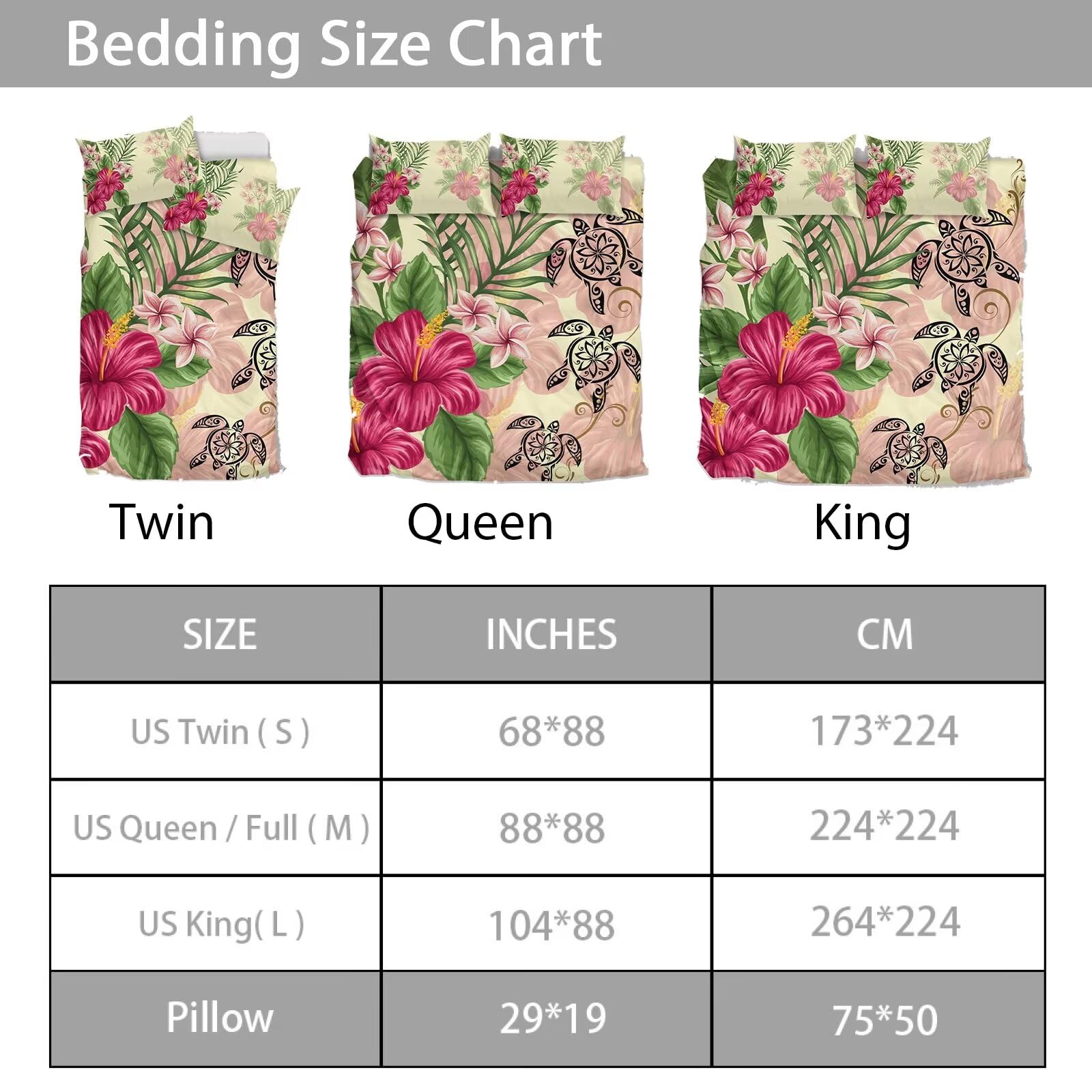 Gearider Pink Tropical Hibiscus Floral Printed Duvet Cover, Mandala Turtle Soft Bedding Set, 3 Pieces, Zipper Closure & 2 Pillow Shams - Size Queen