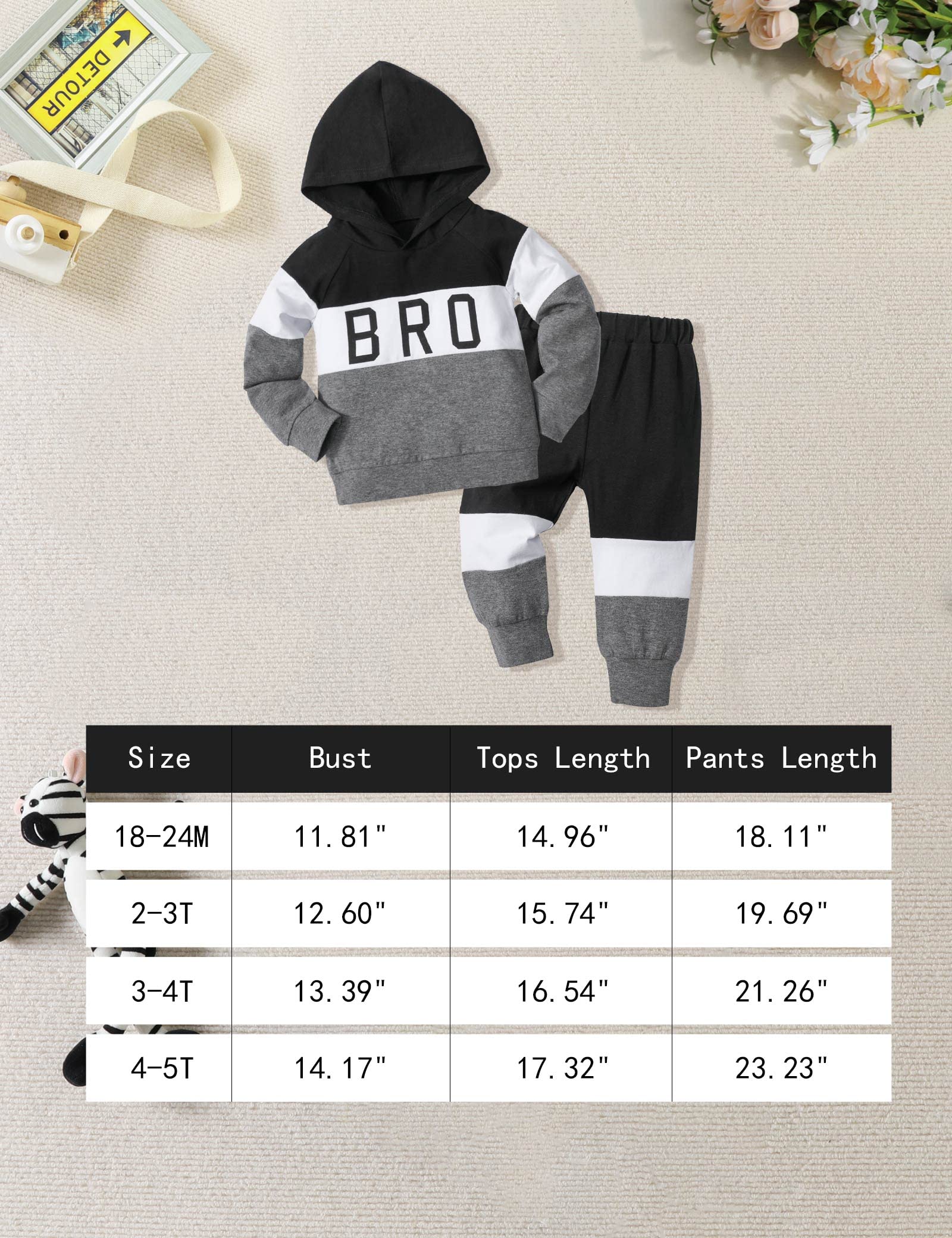 Fommy Toddler Boy Clothes, 5-6T Toddler Boy Fall Clothes Letter Print Long Sleeve Hoodie Top + Pants 2PCS Set