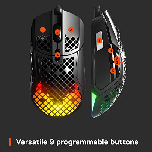 SteelSeries Aerox 5 - Lightweight Gaming Mouse - 18000 CPI -- TrueMove Air Optical Sensor - Ultra-lightweight Water Resistant Design - Universal USB-C Connectivity