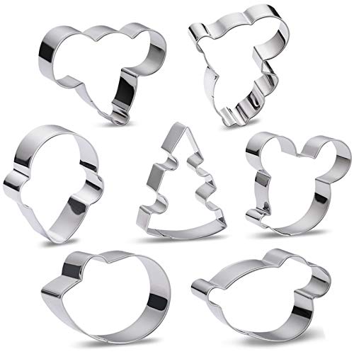Cute Mouse Shaped Cookie Cutters Set of 7 pcs, Stainless Steel Mice Head Rat Cheese Series Fondant Cut-outs Set Baking DIY Molds