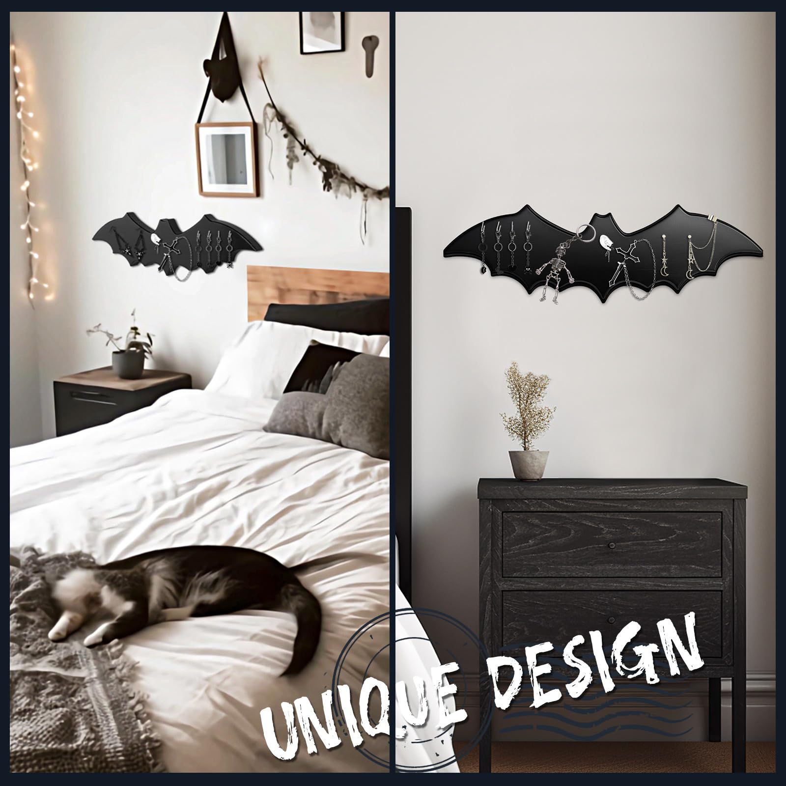 Faivykyd Bat Shape Magnetic Knife Holder, 15.8 Inch Black Knife Magnetic Strip for Gothic Wall Decor, Spooky Gothic Room Powerful Magnet Rack, Kitchen Utensils Organizer, Goth Lovers Gifts
