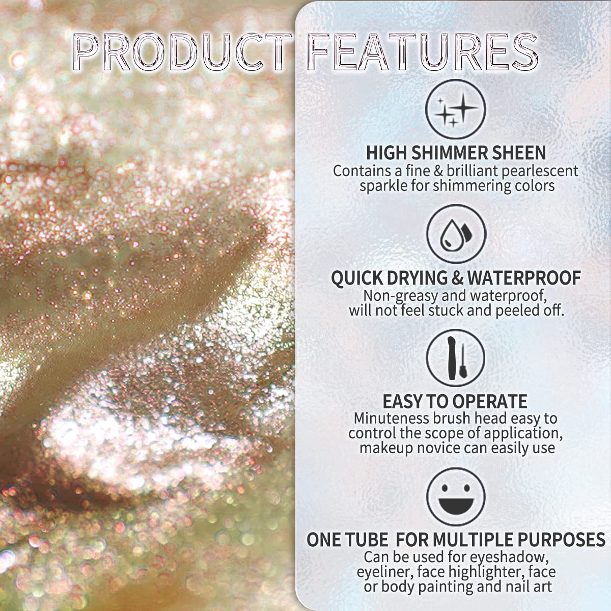 Catkin Liquid Glitter Eyeshadow, High Pigmented Multi-Dimensional Finish with One-swipe Metallic Coverage, Long Lasting and Luminous Shimmer Eyeliner Makeup 1.7 Grams (C02 Gloden Champagne)