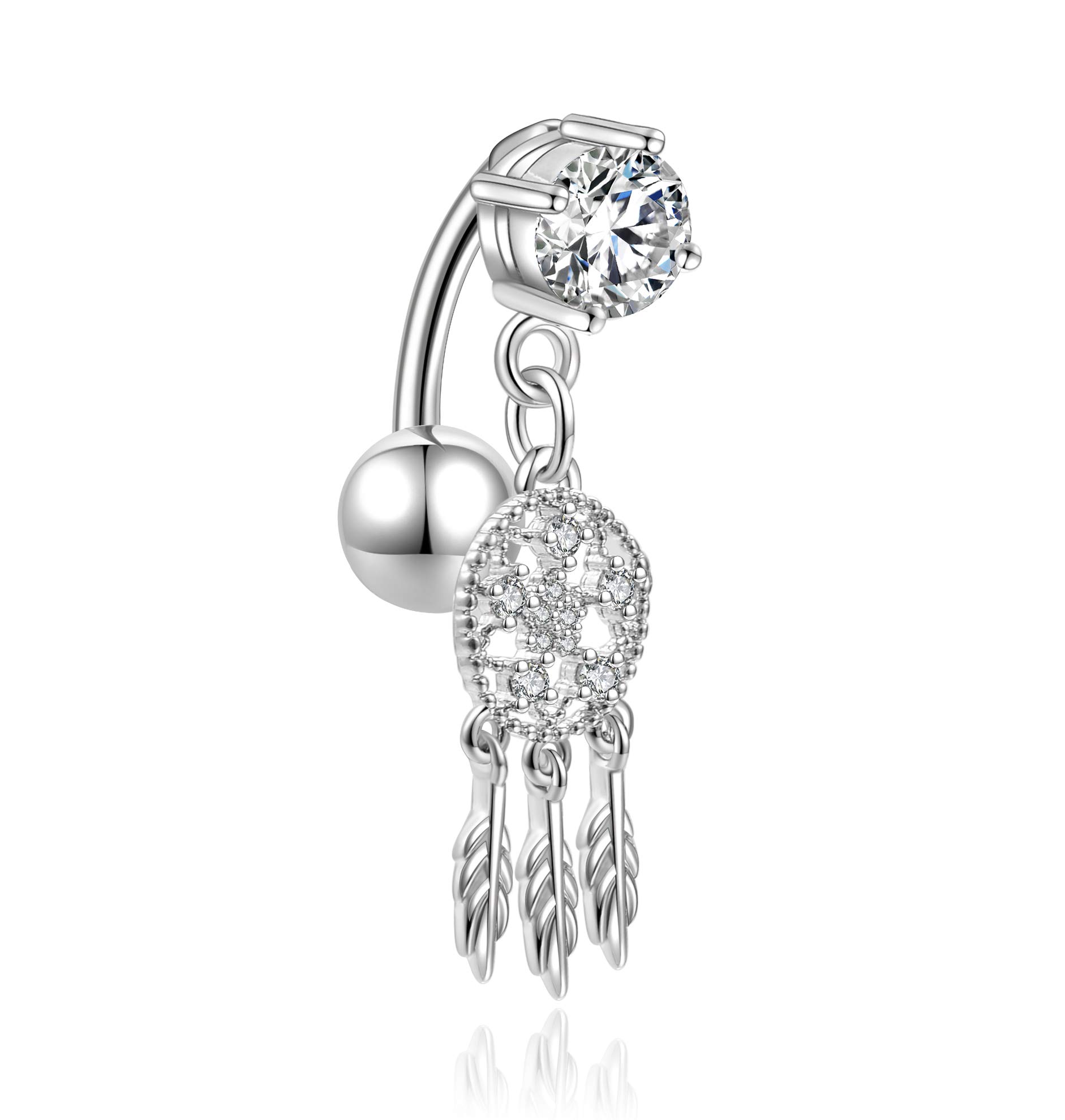 CANDYFANCY 14G Reverse Belly Button Rings Surgical Steel Dangle Snowflake Gem Navel Rings Belly Piercings Jewelry