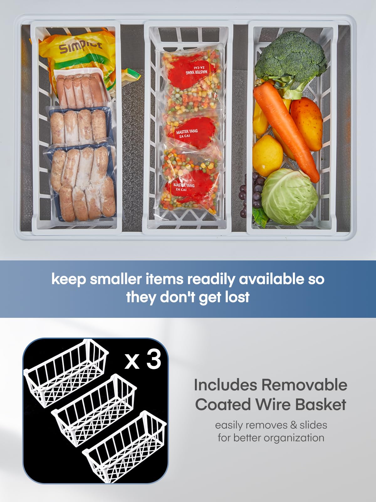 FOHERE 7.0 Cu.Ft Chest Freezer, Compact Deep Freezer with Three Removable Basket, Free Standing Top Open Door, Adjustable Temperature, For Kitchen Garage Office Bar, White