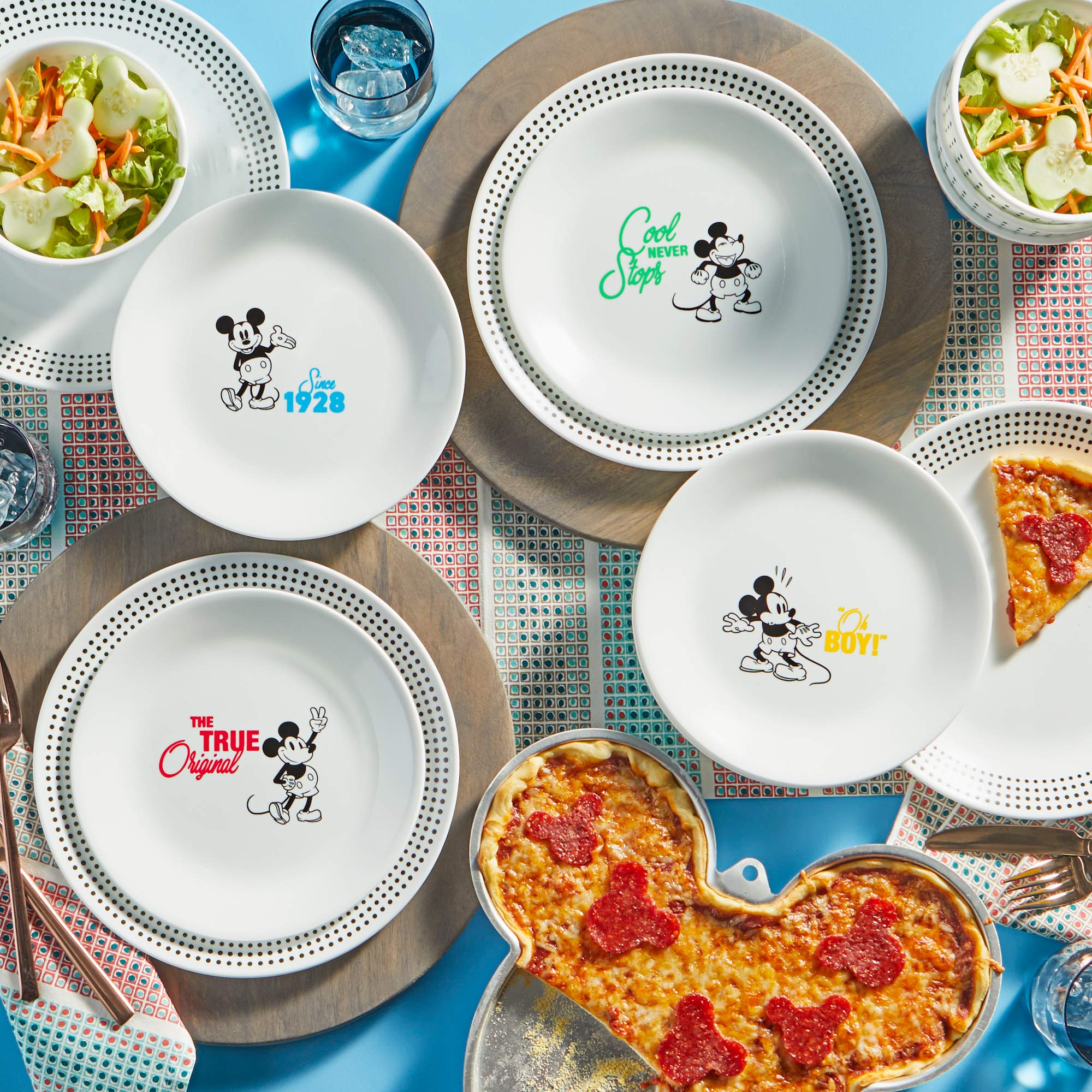 Corelle Vitrelle 12-Piece-Dinnerware Set, Triple Layer Glass and Chip Resistant, Lightweight Round-Plates and-Bowls Set, -Disney's-Mickey-Mouse - The True Original