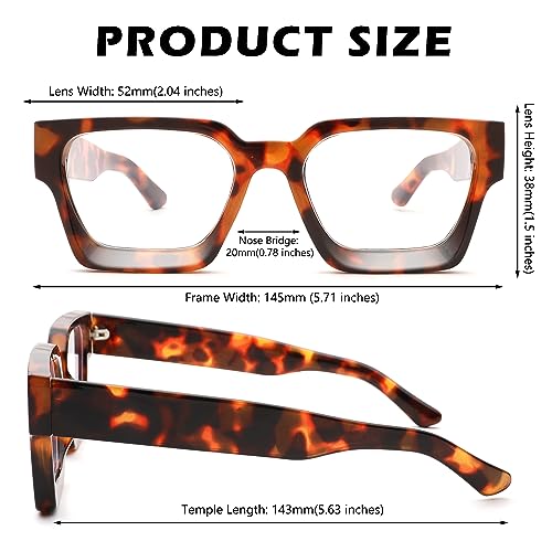 Revemo Braylenz Square Thick Frame Blue Light Glasses for Men Women Fashion Clear Computer Eyeglasses
