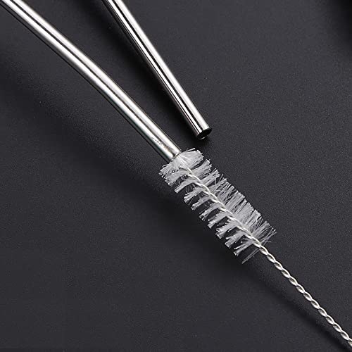 ERCRYSTO Reusable Stainless Steel Long Handle Straws Spoon, 6 Pieces 8.6", with 1 Cleaning Brush (circular)