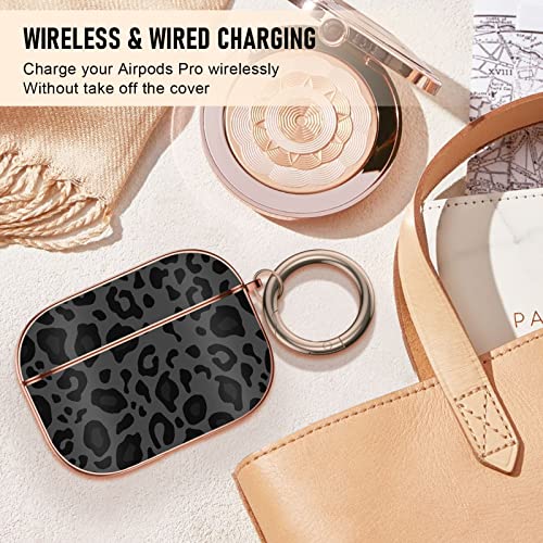 Maxjoy,Protective Shockproof Cover with Keychain Compatible,Cute Apple airpods Pro case,for Girls and Women and Men (Leopard Print on Black)