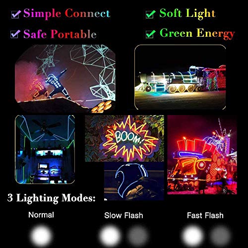 MaxLax EL Wire Portable Set, 9ft Cuttable Battery Pack Neon Glowing Electroluminescent Wire Light kit(Green, Blue, Red, White, Pink) for Halloween Decorations DIY