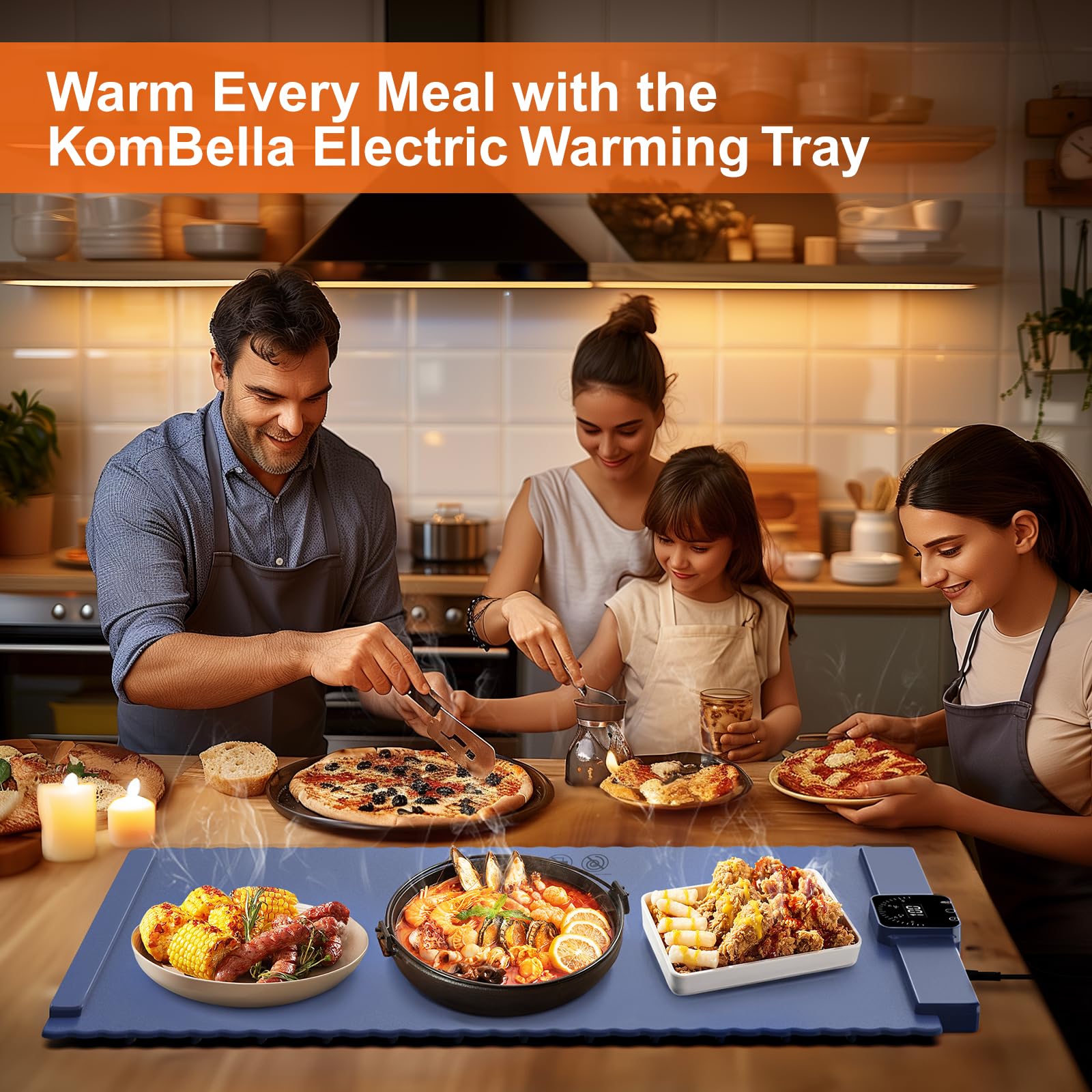 Food Warming Mat – Roll Up Food Warmer with Fast & Even Heating, Premium-Grade Silicon Material, 5 Temperature Settings, Auto Shut-Off - Versatile Food Warmers for Parties, Buffets, and Home Use