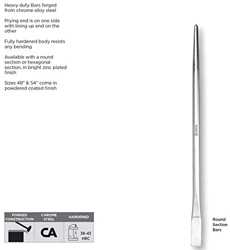 GROZ 30-Inch Aligning Pry Bar | 7/8-Inch Diameter | Round Section | Heavy Duty Chrome Alloy Steel | Zinc Plated | Great for Providing Extra Leverage (33172)