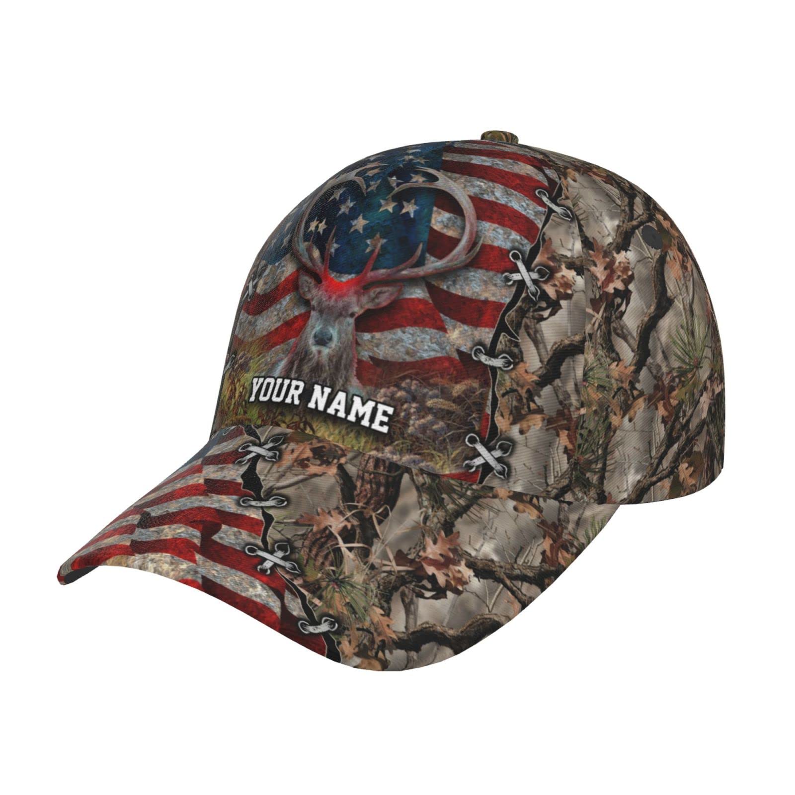 Deer Cap, Personalized Deer Hunting Hat for Men Women Custom Name Print Adjustable Camo Baseball Cap for Men Husband Brother Boyfriend