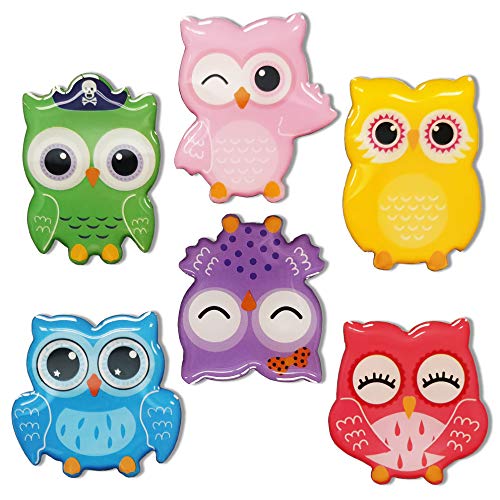 Cute Owl Fridge Magnets - M MORCART 6 Large Strong Colored Magnets for Refrigerator, Locker, Whiteboard, Office, and Home Decor