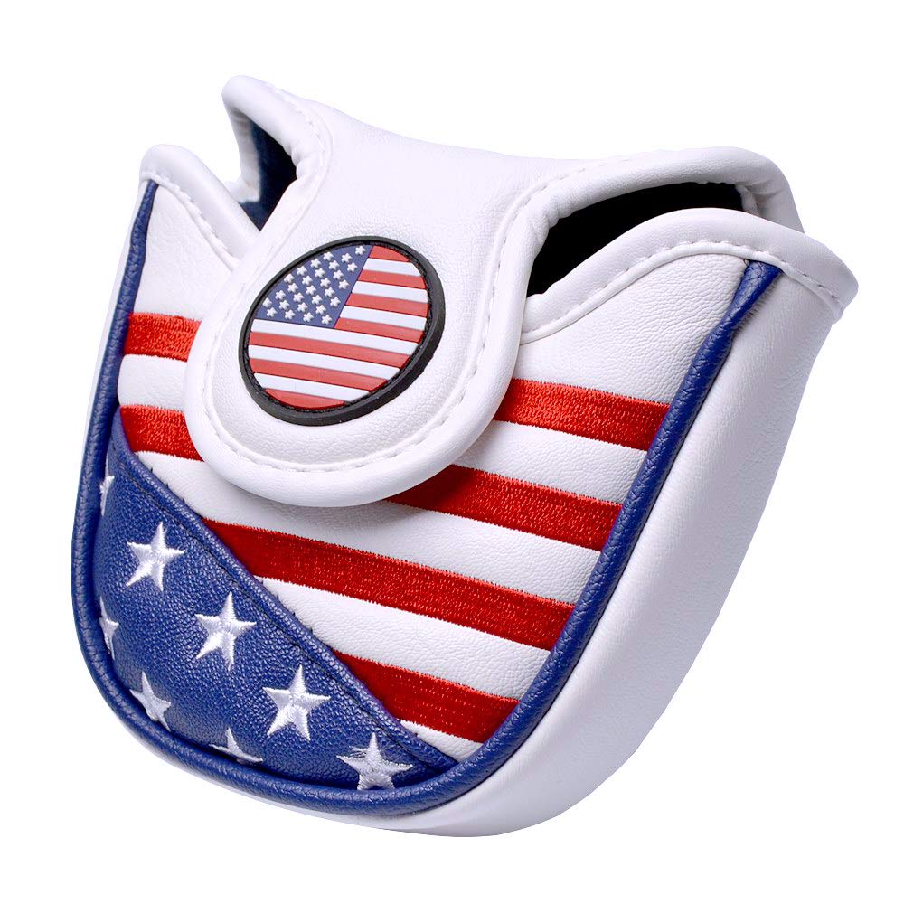 COOLSKY 1PC Golf Mallet Putter Head Cover American USA Flag Magnetic Closure Design Patriotic Headcover Synthetic Leather Protector