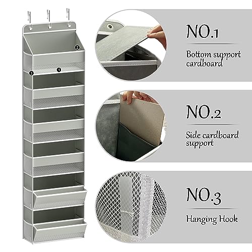 LONGD Over Door Organizer, Nursery Closet Cabinet Baby Storage, Over The Door Hat Rack, 6 Pockets and 2 Grid File Pockets Hanging Storage Boxes,55 lbs. Weight Capacity, 1-Pack