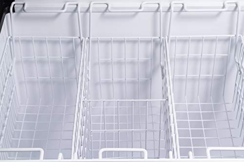 DUURA DDFC21 Commercial Mobile Ice Cream Display Chest Freezer Sub Zero Temp Curved Glass Top Frost Free Lid with 8 Wire Baskets, 71.7 Inch Wide 21.2 Cubic Feet, White, 21 cu.ft