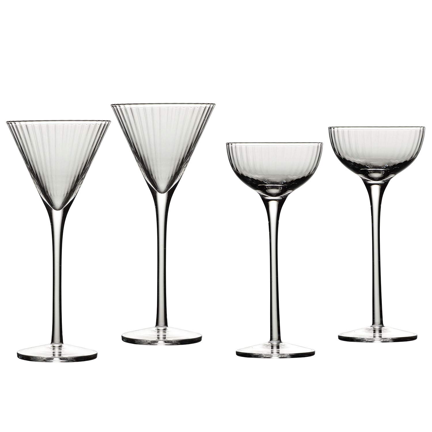 Degustation Tall Stemmed Cordial Glasses 2.5 Ounces, Set of 4 Assorted Shapes, Clear