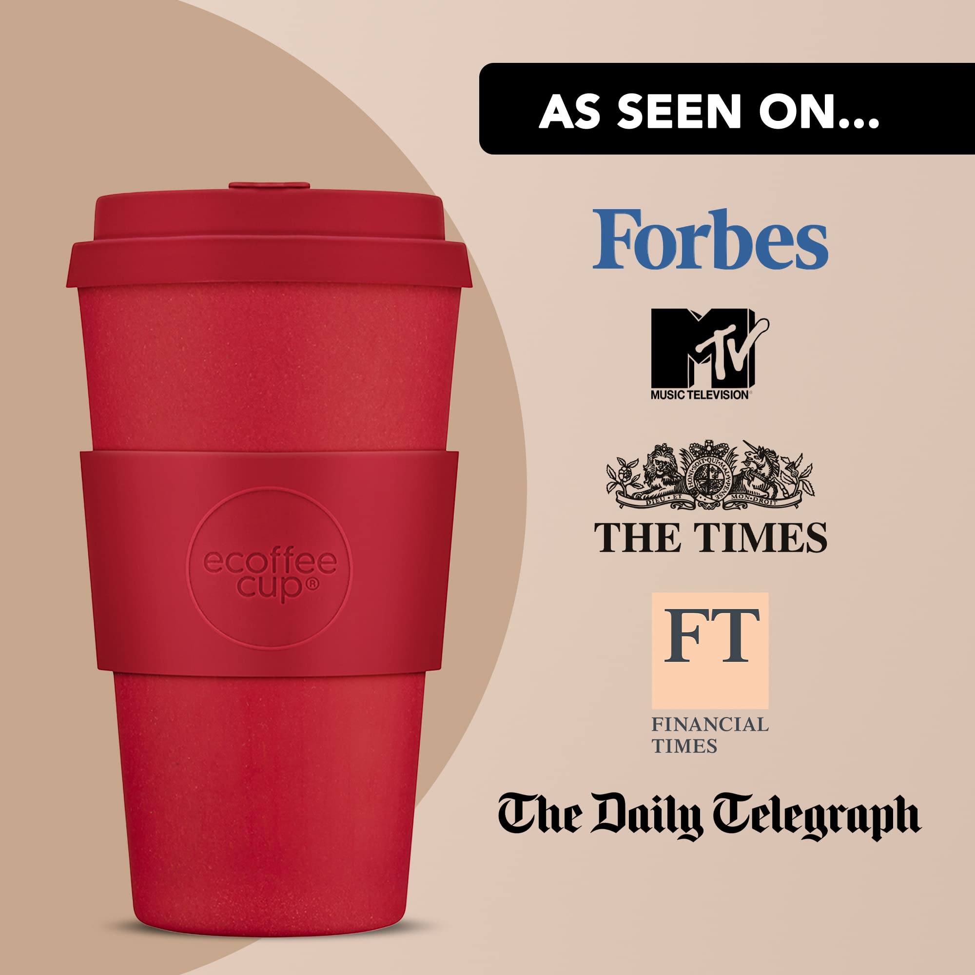 Ecoffee Cup Reusable Sustainable To-Go Travel Coffee-Cup Portable Cups With No Leak Silicone Lid - Dishwasher Safe (14oz, Red Dawn)