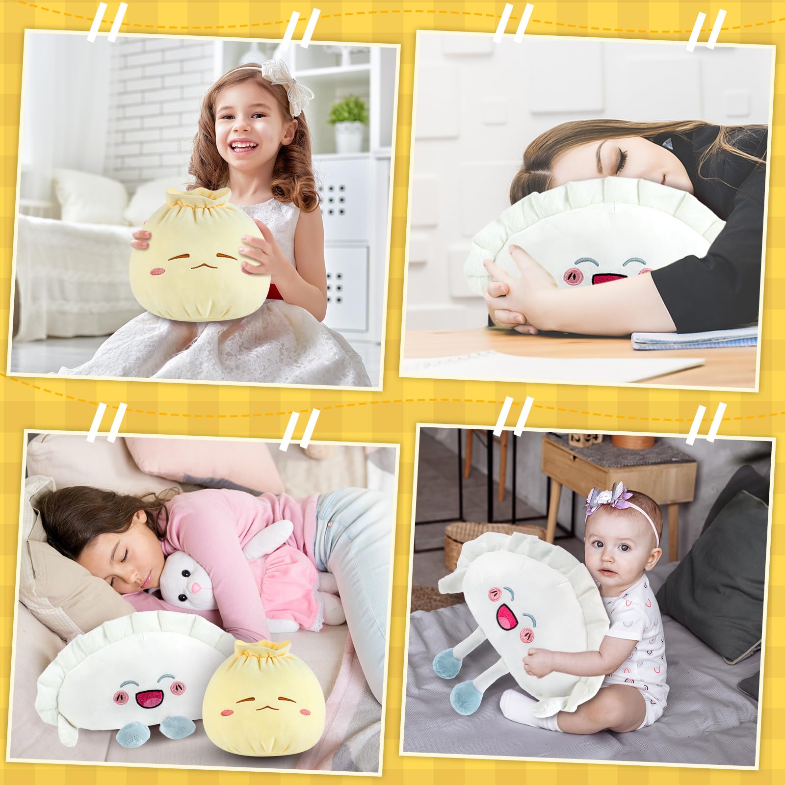 Gemscream 2 Pcs 13.8 Inch Dumpling and 9.8 Inch Bun Dumpling Plush Pillow with Features Soft Stuffing Cute Soup Dumpling Plushie Funny Asian Food Pillow Stuffed Dumpling Plush Toy for Sleeping Gifts