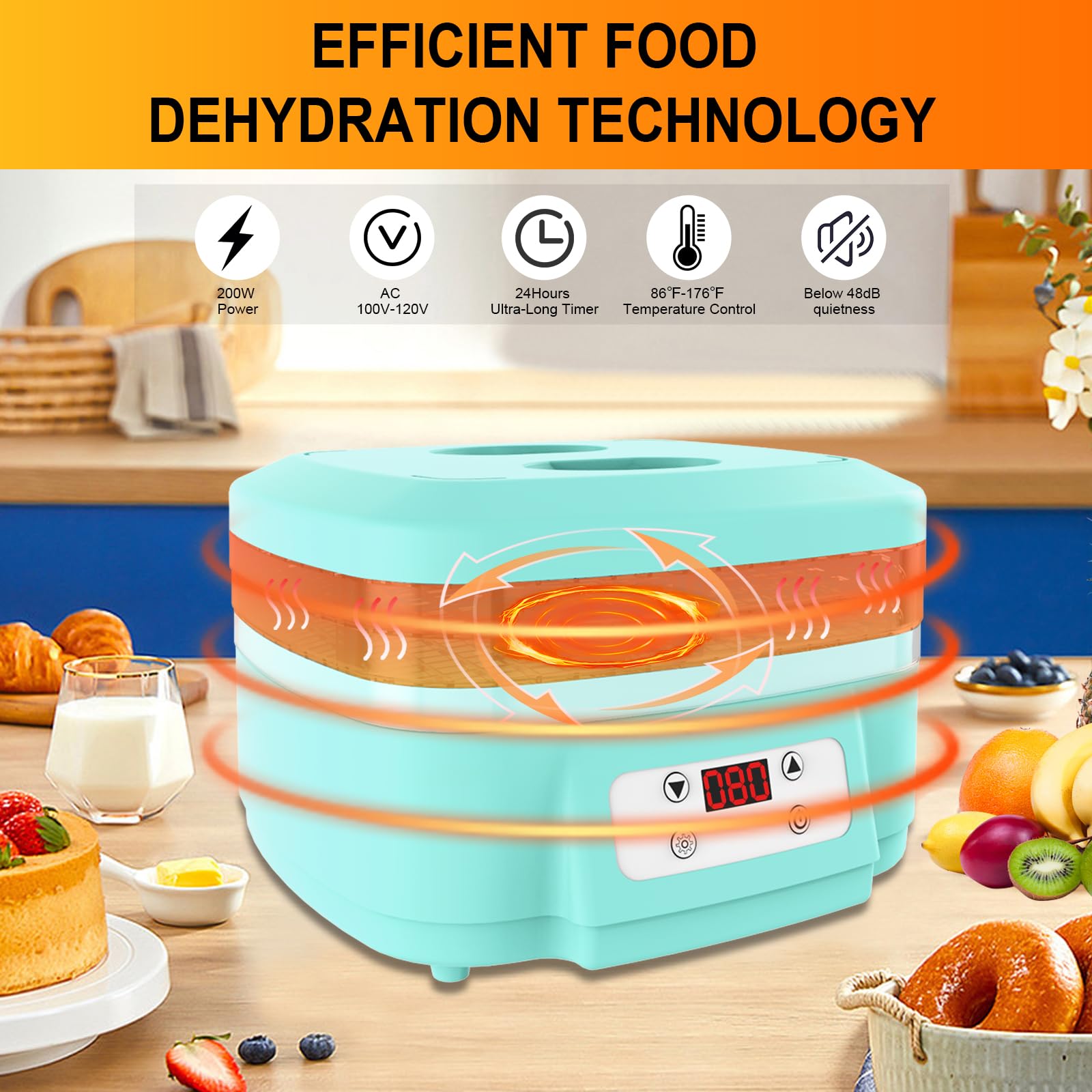 FREZORA Food Dehydrator Machine for Fruit and Jerky, Fruit,Vegetables and More, 3 BPA-Free Trays, Adjustable Temperature, 24 Hour Timer + Auto Shutoff