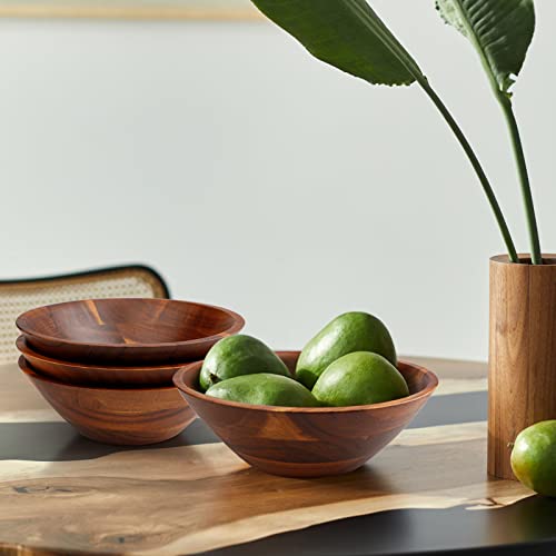 HOMEXCEL Acacia Wooden Salad Bowls Set of 4 Pieces,7β Salad Bowl,Light and Durable Serving Bowl for Containing Salads,Fruit, Soups, Cereal and More