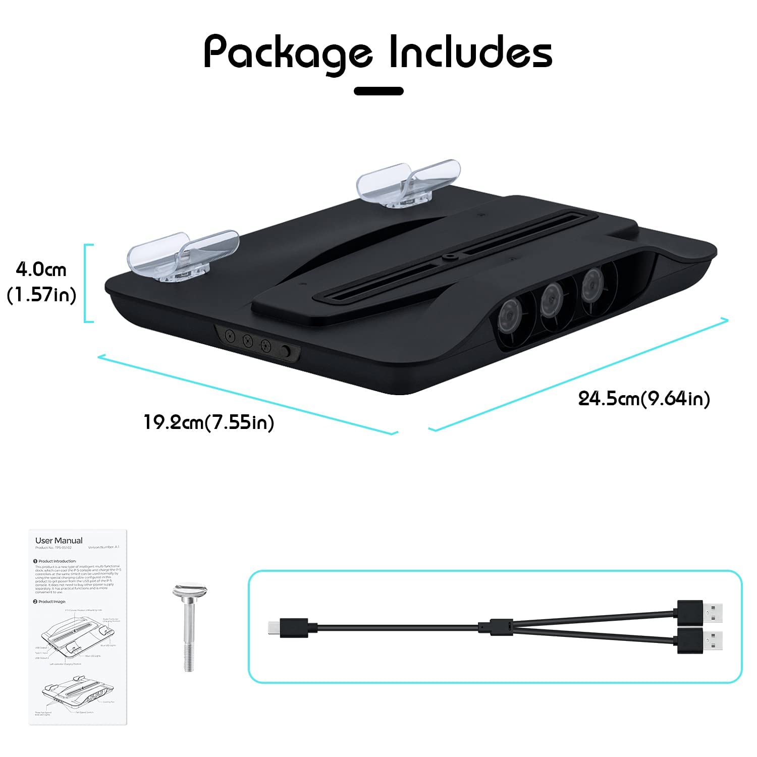 Wigearss Charging Cooling Stand for PS5 Charging Dock with 3 Speed Levels Cooling System for PS5 UHD and Digital Edition Consoles and Controllers - Black