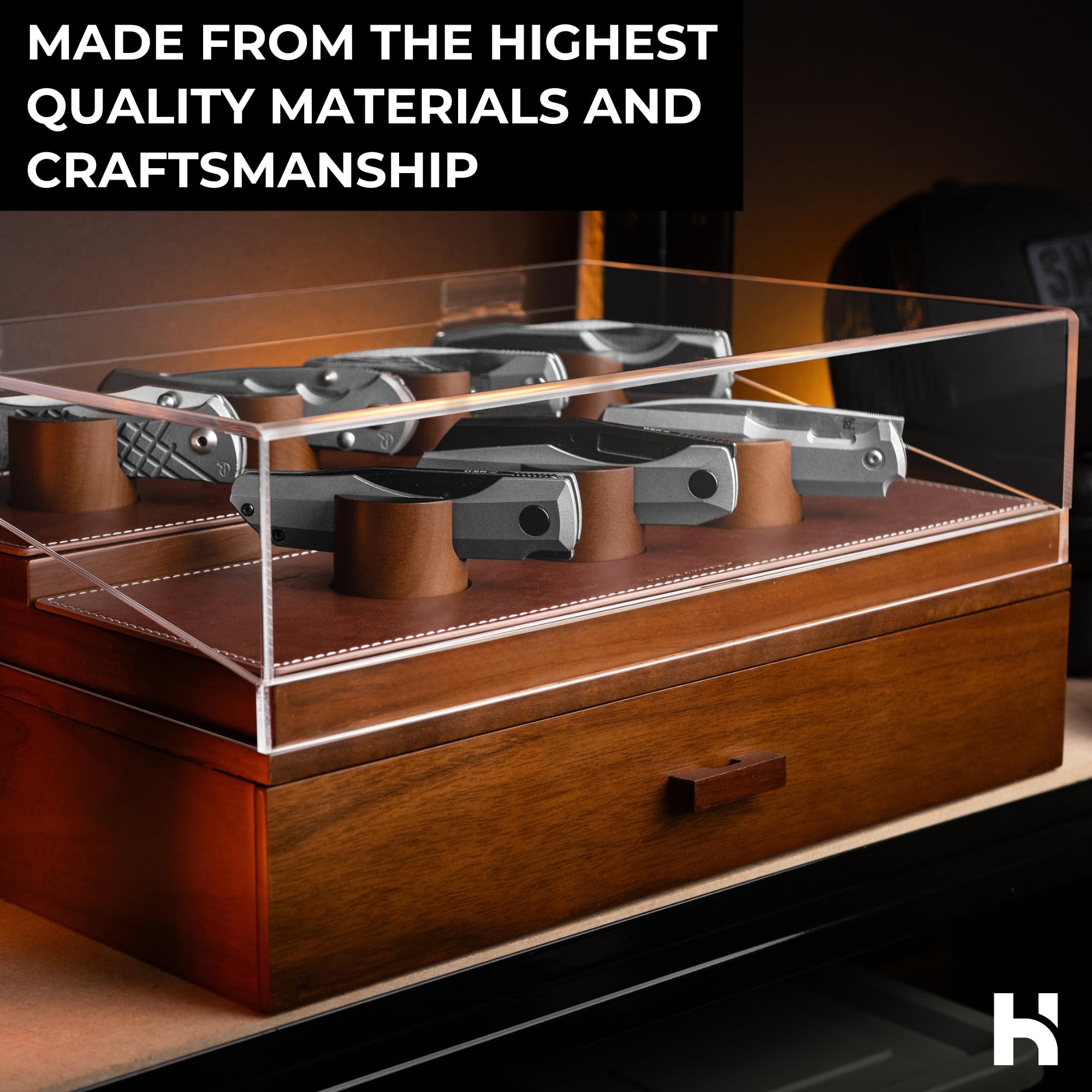 Holme & Hadfield Luxury Pocket Knife Display Case for 20-30 Knives The Armory Pro β Premium Wooden Knife Case for Collections β Large Knife Organizer with Drawer for Men